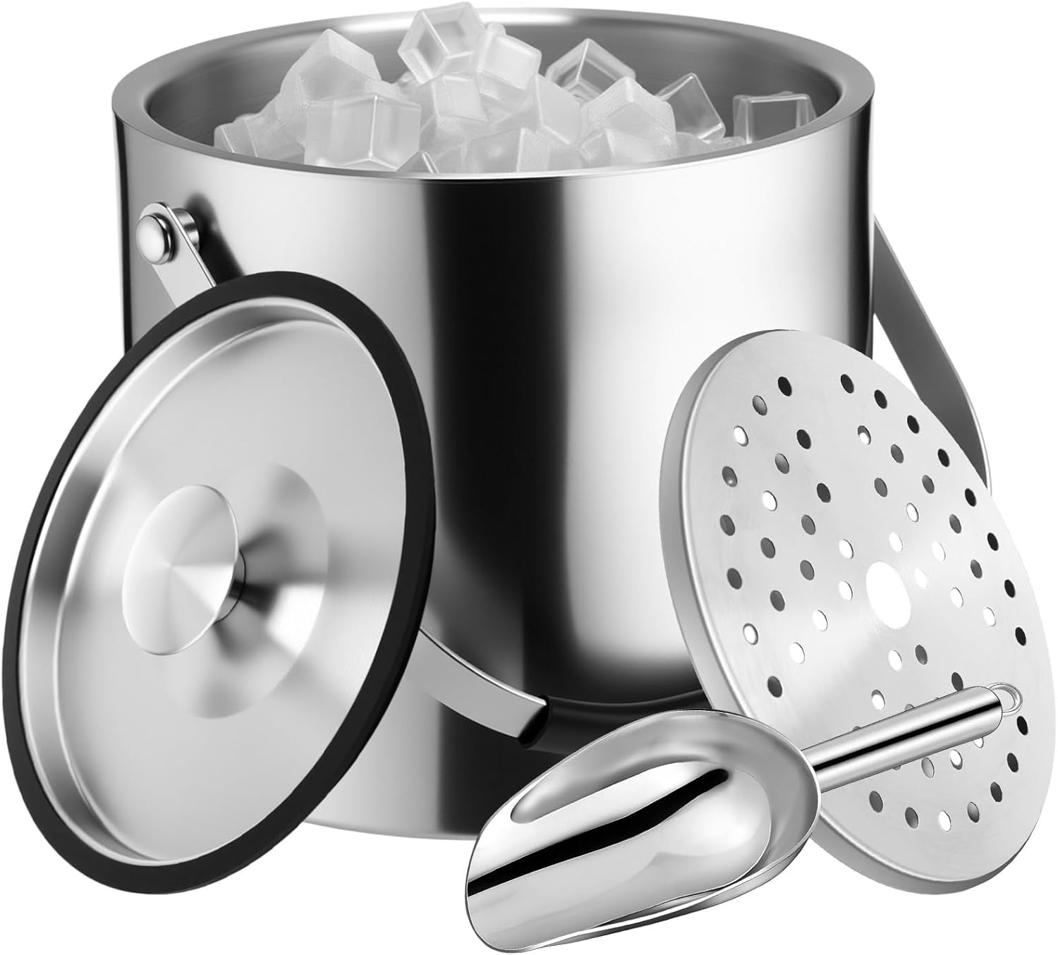 4.0L Double Wall Vacuum Insulated Ice Bucket with Lid - Stainless Steel ...