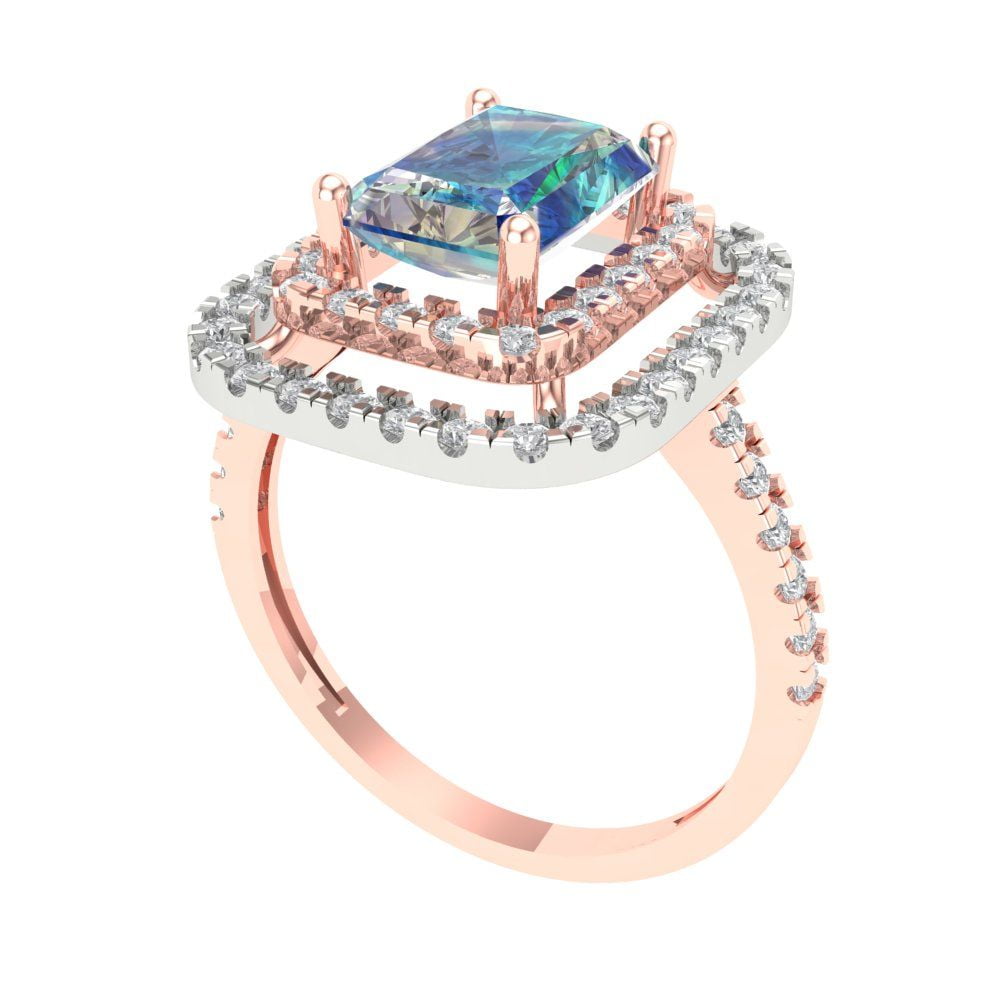 4.0ct Emerald Cut Blue Natural Sky Blue Topaz 18k Yellow Gold Engraving ...