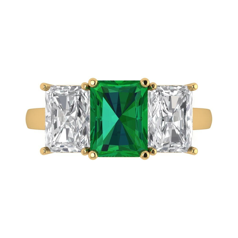 4.0ct Emerald Cut Green Emerald 14k Yellow Gold Engraving Statement ...