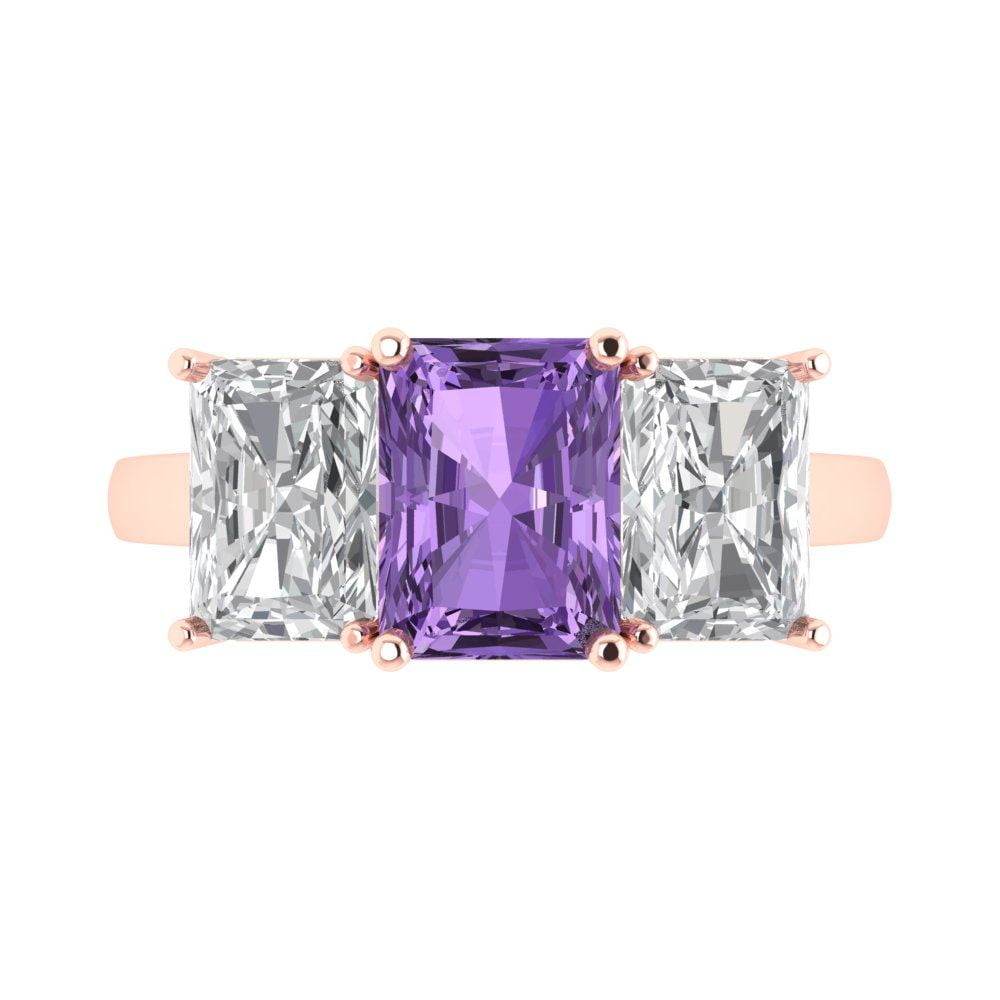 4.0ct Emerald Cut Purple Alexandrite 18k Pink Rose Gold Engraving ...