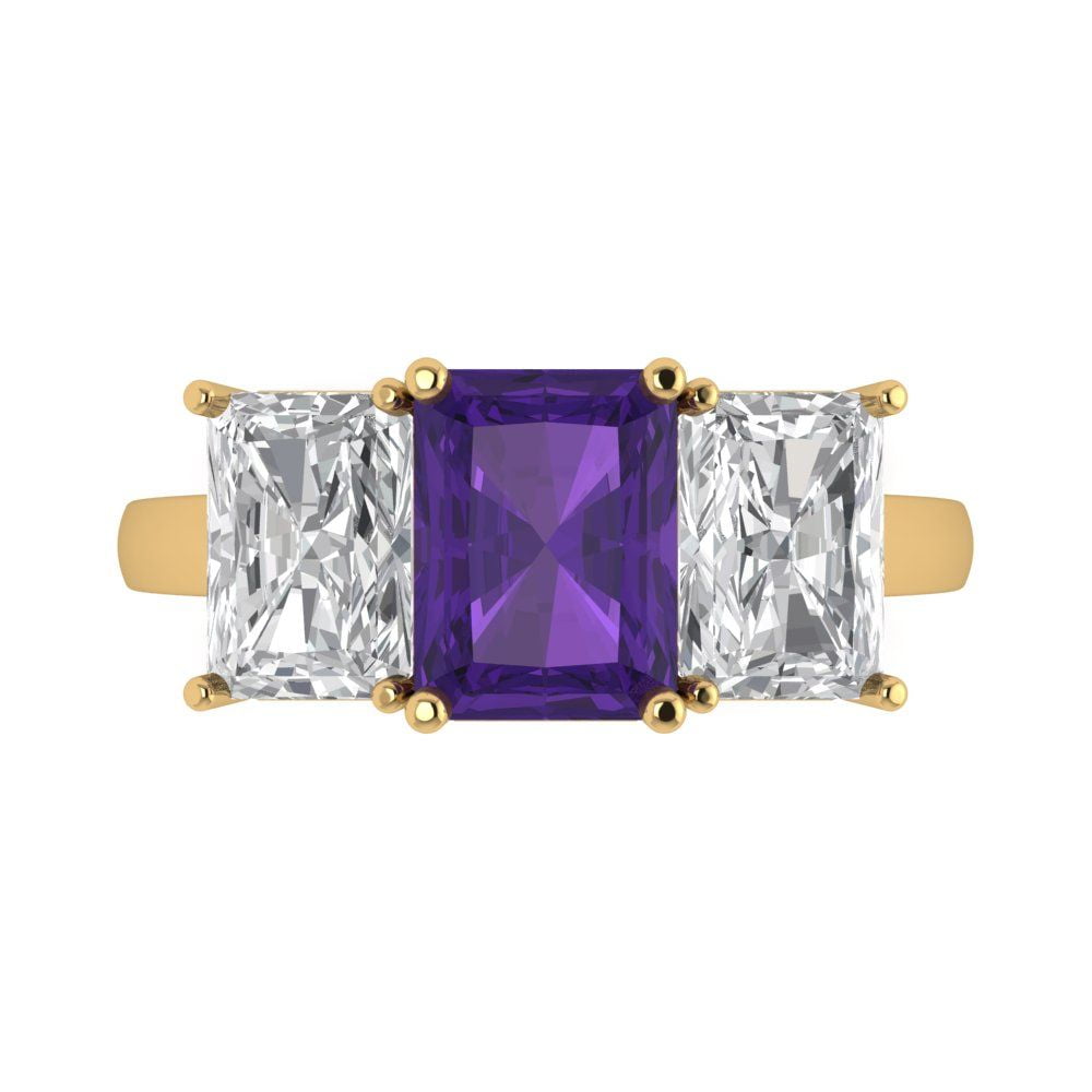 4.0ct Emerald Cut Purple Natural Amethyst 18k Yellow Gold Engraving ...