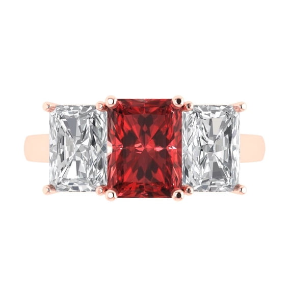Clara Pucci 14K Rose Gold 4ct Garnet Three-Stone Ring for Women ...
