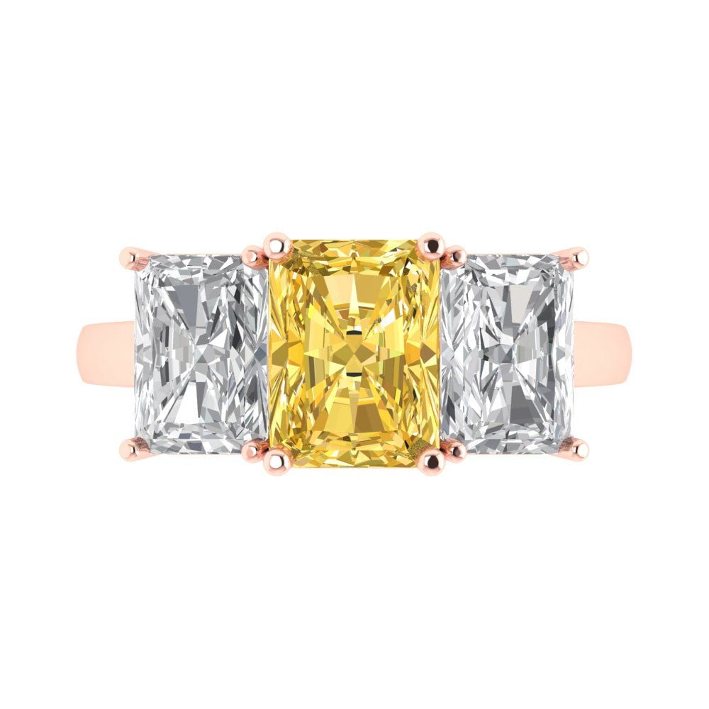 Clara Pucci 14K Rose Gold 4ct Yellow Three-Stone Ring for Women ...