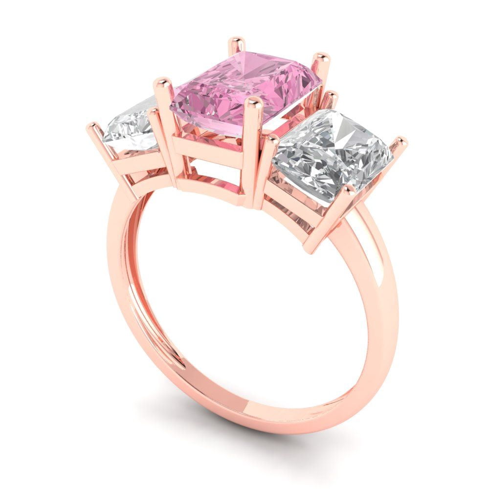 4.0ct emerald cut pink Zircon 18k rose gold 3 stone Bridal Wedding ...