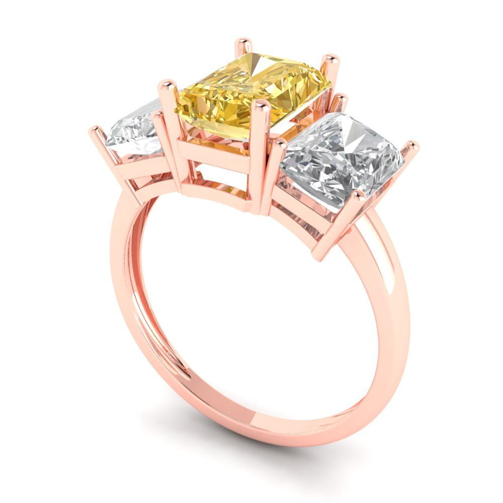 4.0ct emerald cut yellow moissanite 18k rose gold 3 stone Bridal ...