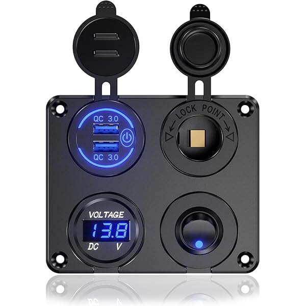 4 in 1 12V Outlet Charger Socket Panel, 36W Power Dual QC 3.0 USB Car ...