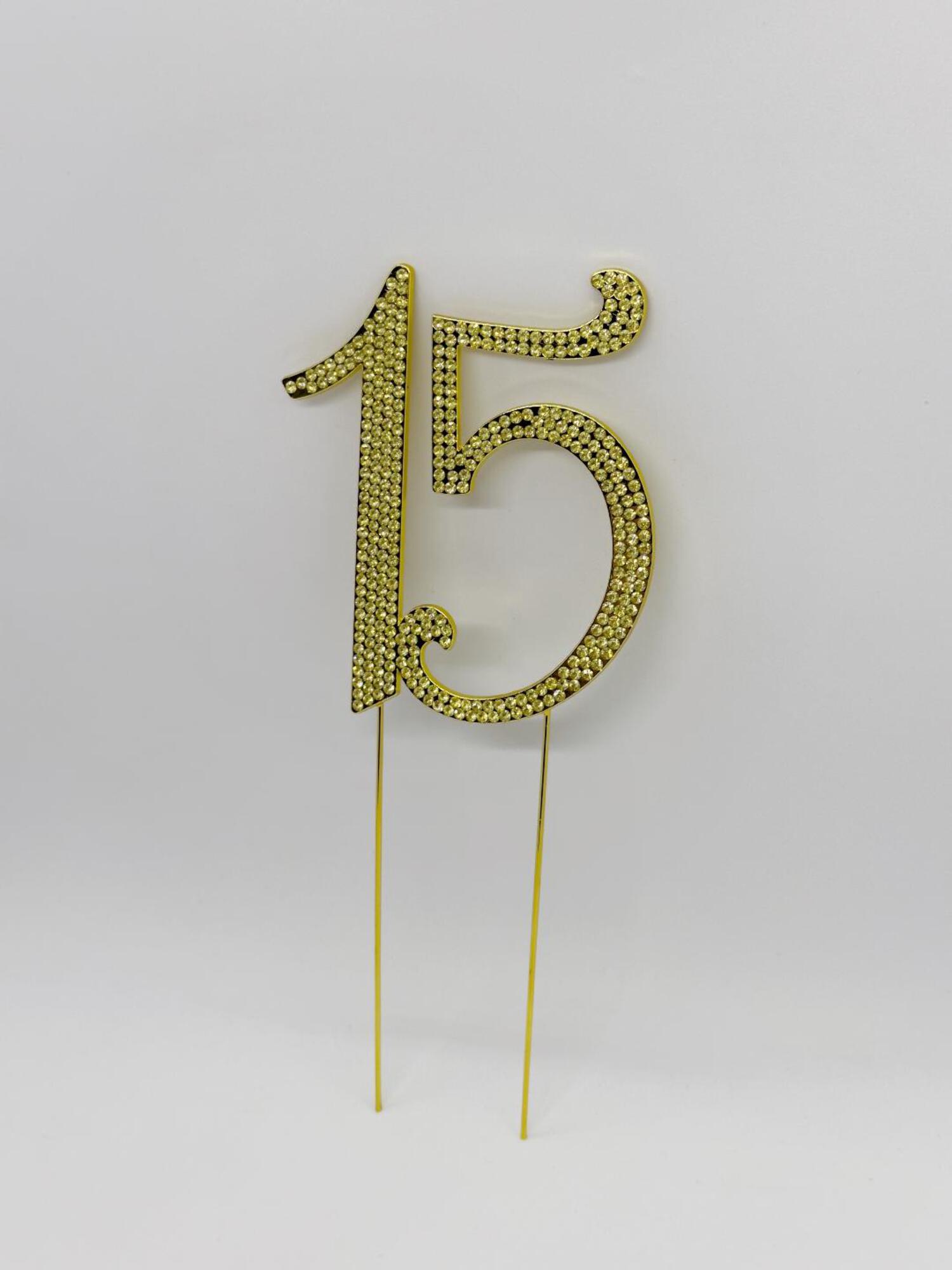 4-1/2" Large Number 15 Rhinestone Quinceanera Cake Topper Gold ...