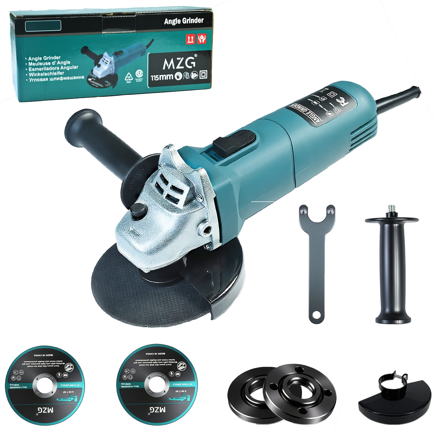 4-1/2in Corded Angle Grinder - 11800RPM 9.2 Amp, Tool-Free Guard ...