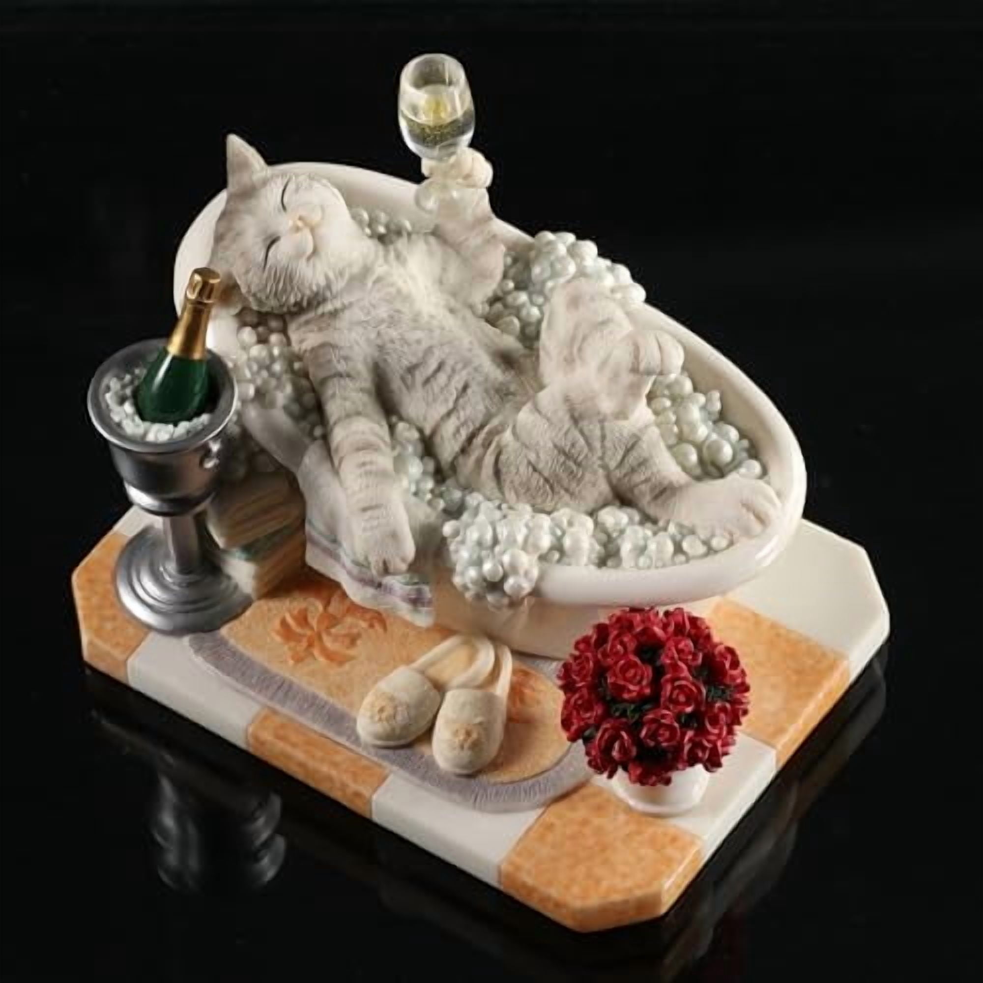 4 1/8 Inch Bathing Bubbling Tubby Cat Resin Animal Collectible Hand ...