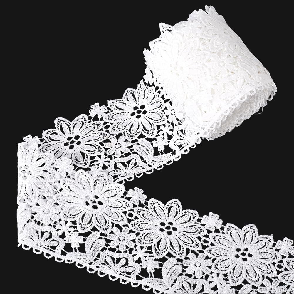 4 1/8 Inch White Lace Roll Wide Flower Crochet Eyelet Embroidery ...