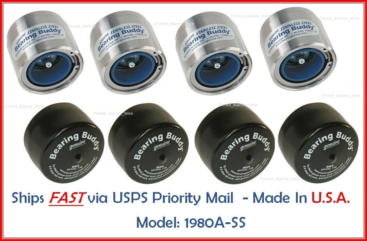 (4) 1.980 Boat Trailer Bearing Buddy Stainless Steel w/ Protective Bra ...