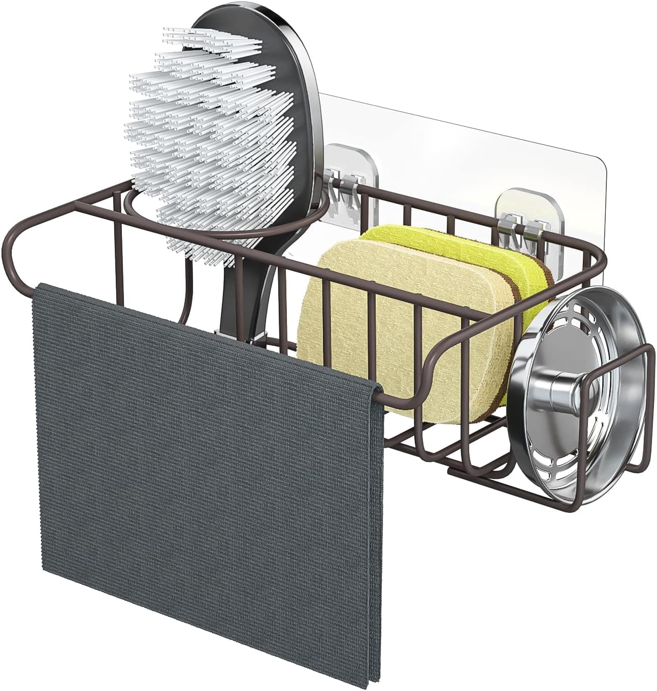 4 in 1 Adhesive Kitchen Sink Organizer, SUS304 Stainless Steel Brush ...