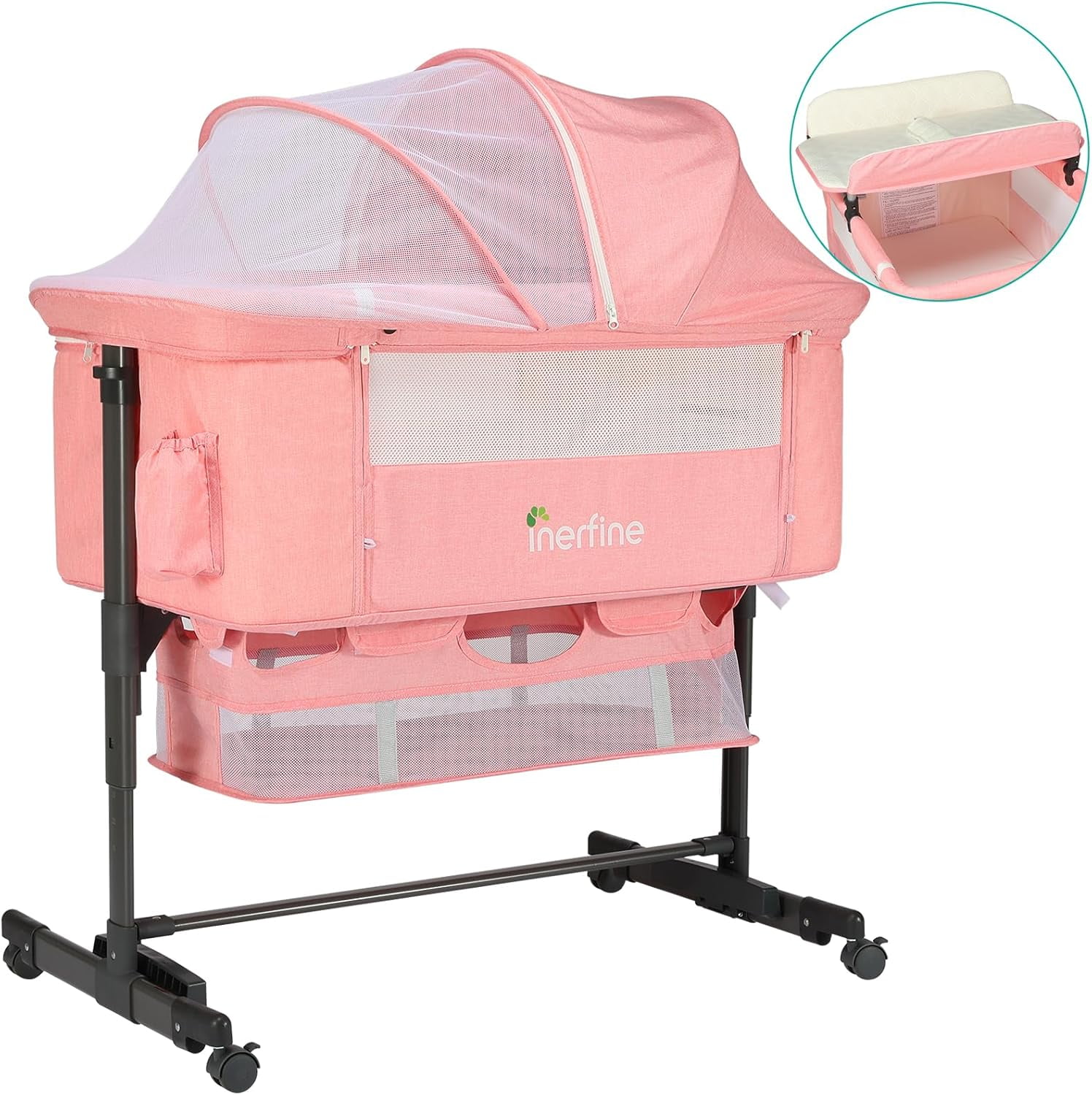4 in 1 Baby Bassinet, Bedside Bassinet with Wheels, Aluminum Alloy ...