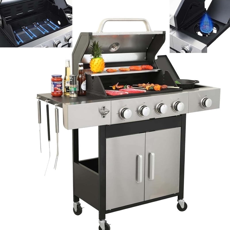 4+1-Burner Propane Gas Grill with Side Round Burner, 46790 BTU Output ...