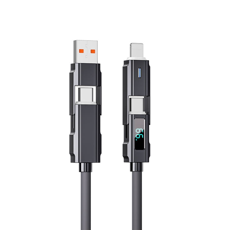 4 in 1 USB C Cable with Wattage Display, 240W Flat Nylon Braided Multi ...