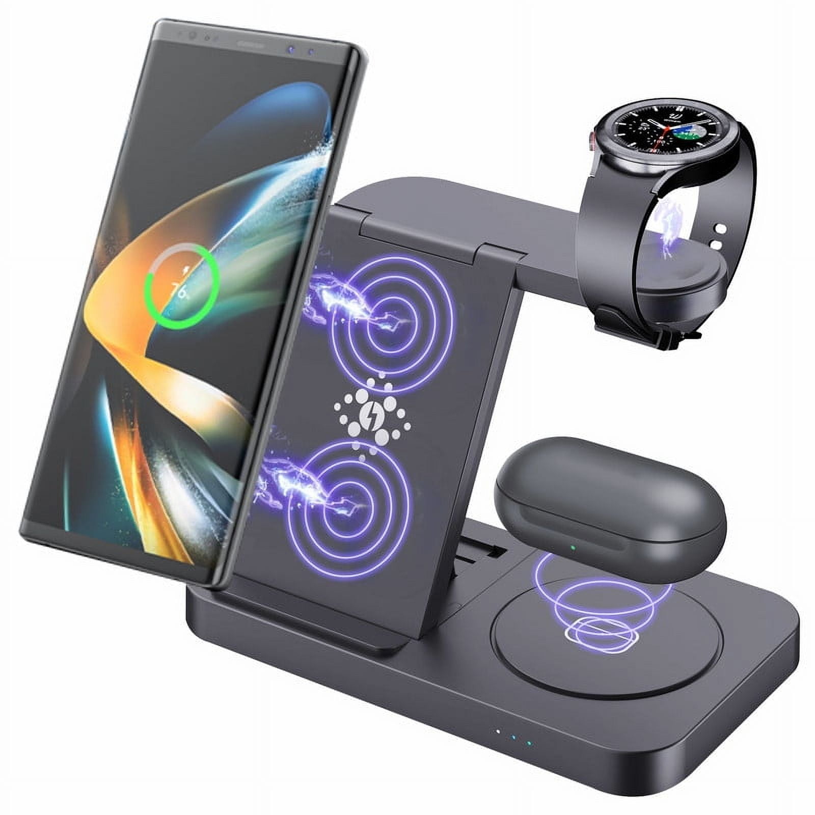 Suonee 4 in 1 Wireless Charging Station, 15W Foldable Fast Charger for ...