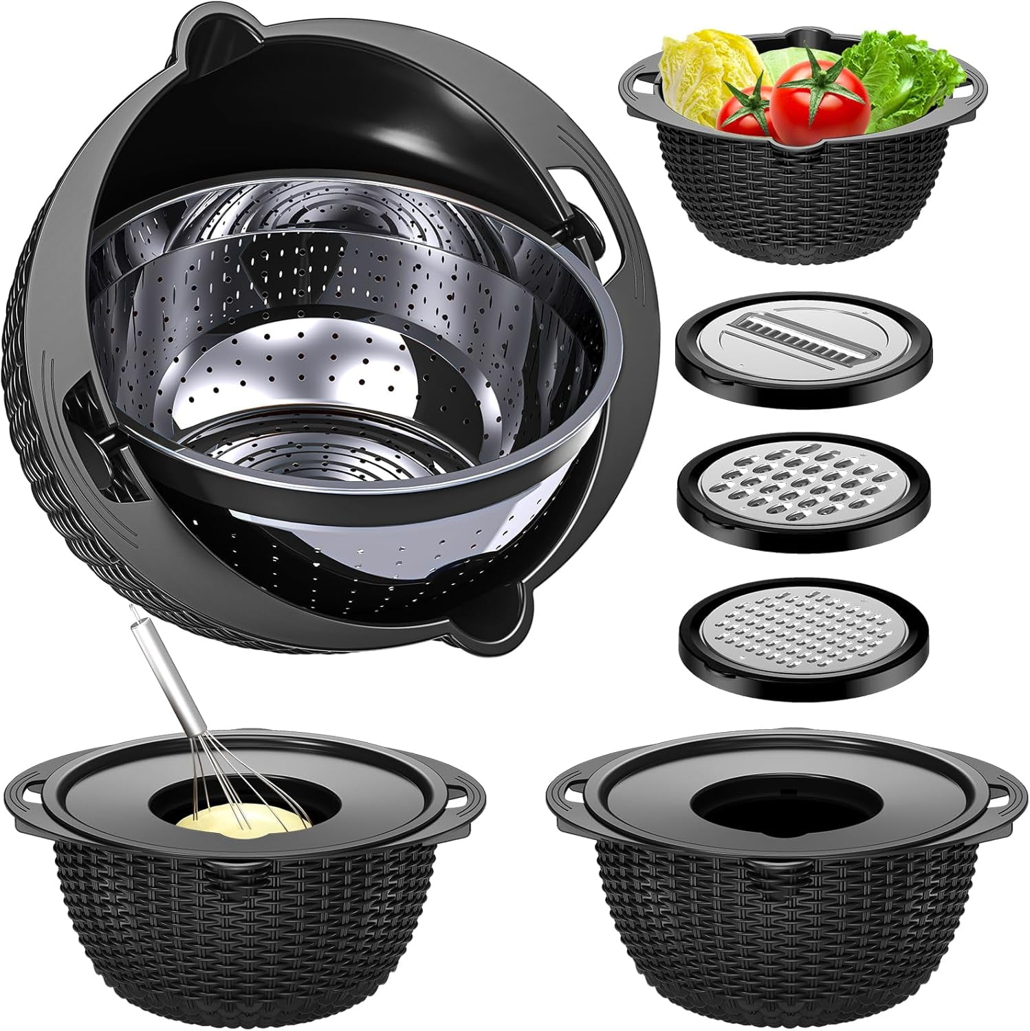 4-1 Colander with Bowl Set - Pasta Strainer - Colander for Kitchen ...