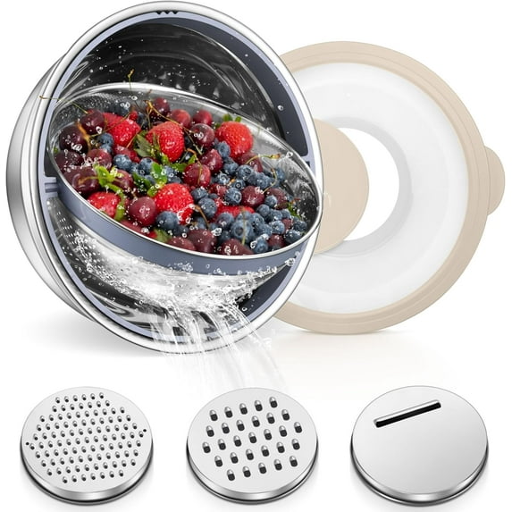 4-1 Colander with Bowl Set, Rotatable Colander for Kitchen, Stainless ...