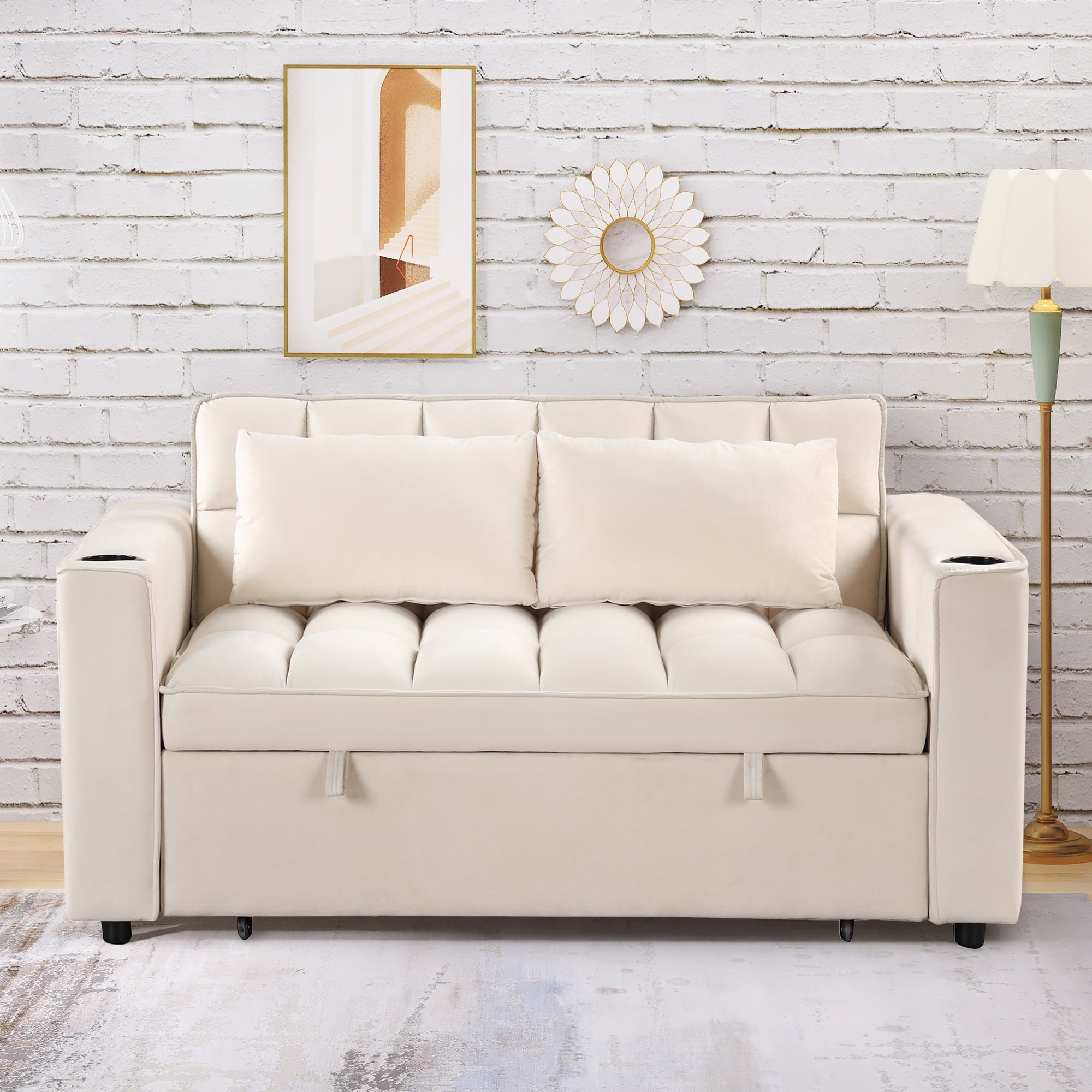 4-1 Convertible Sleeper Sofa Bed, Modern Velvet Loveseat Futon Sofa ...