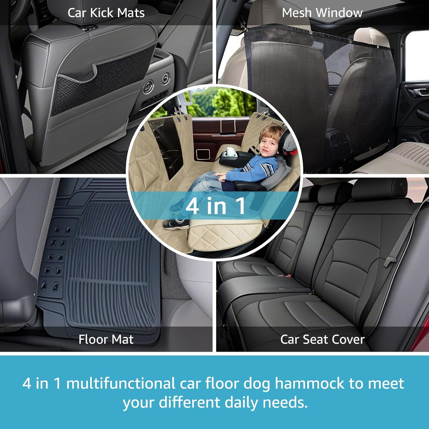 4 in 1 Dog Floor Hammock for Crew Cab, Waterproof Backseat Cover Dog ...