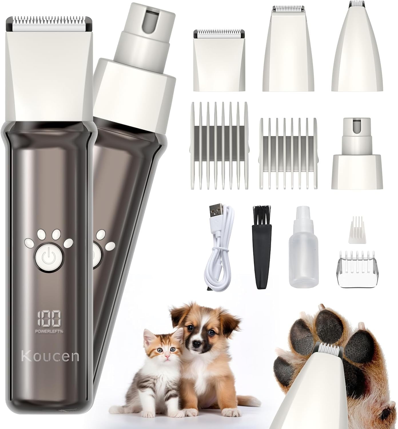4 in 1 Dog Grooming Kit with LED Display, Dog Grooming Clippers with 4 ...