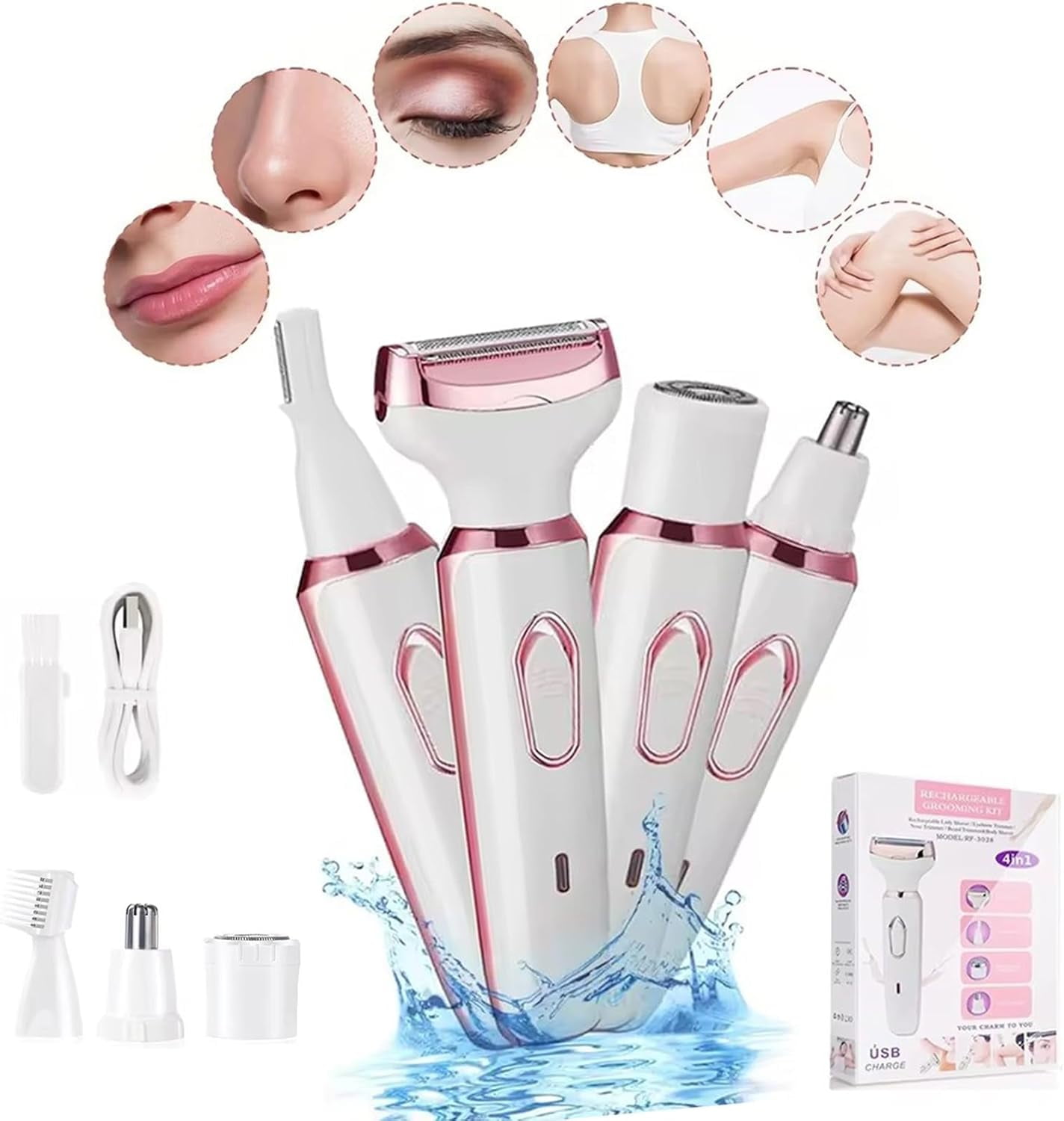 4 in 1 Electric Lady Shaver, Rechargeable Waterproof Women Electric ...