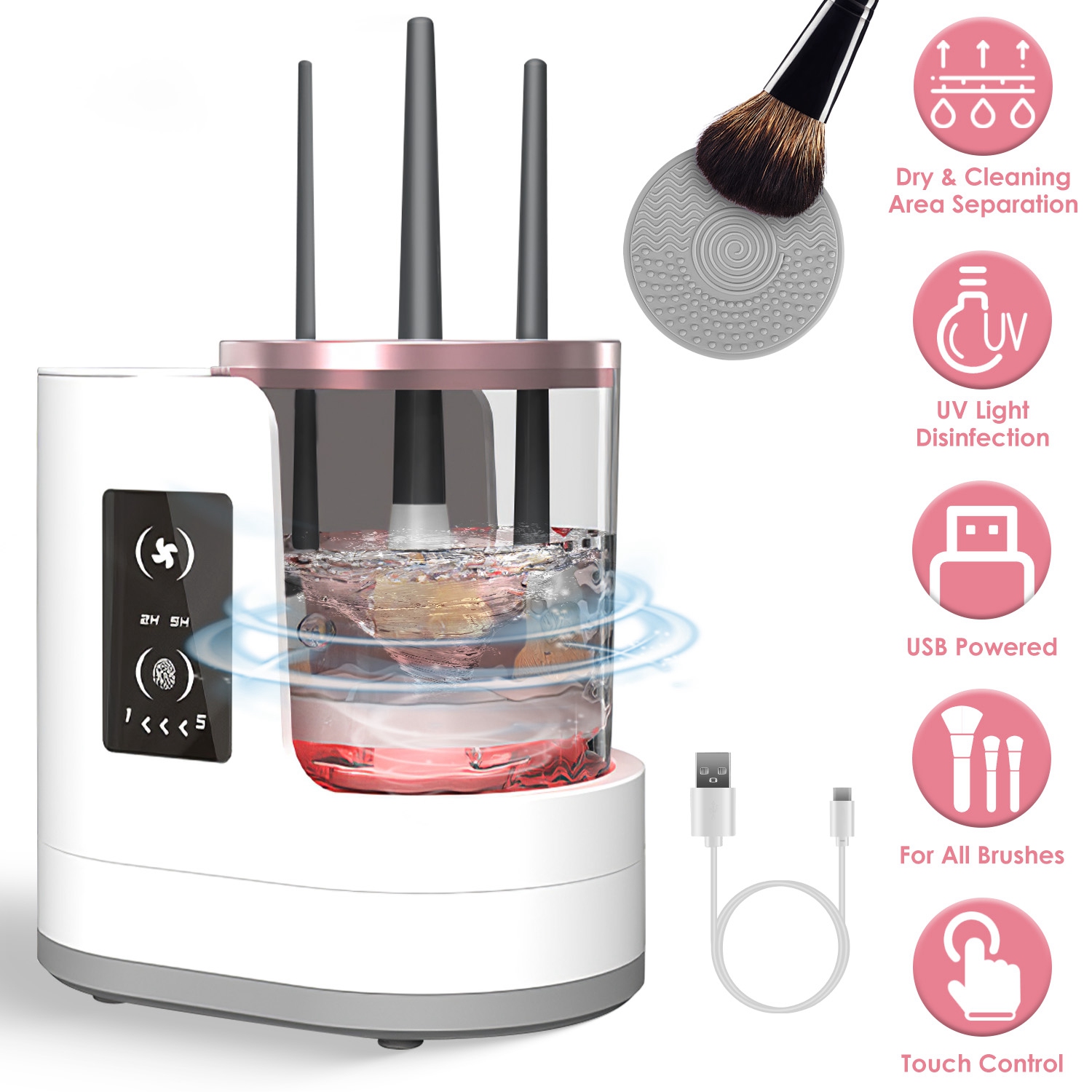 4 In 1 Electric Makeup Brush Cleaner with Digital Display Drying UV ...