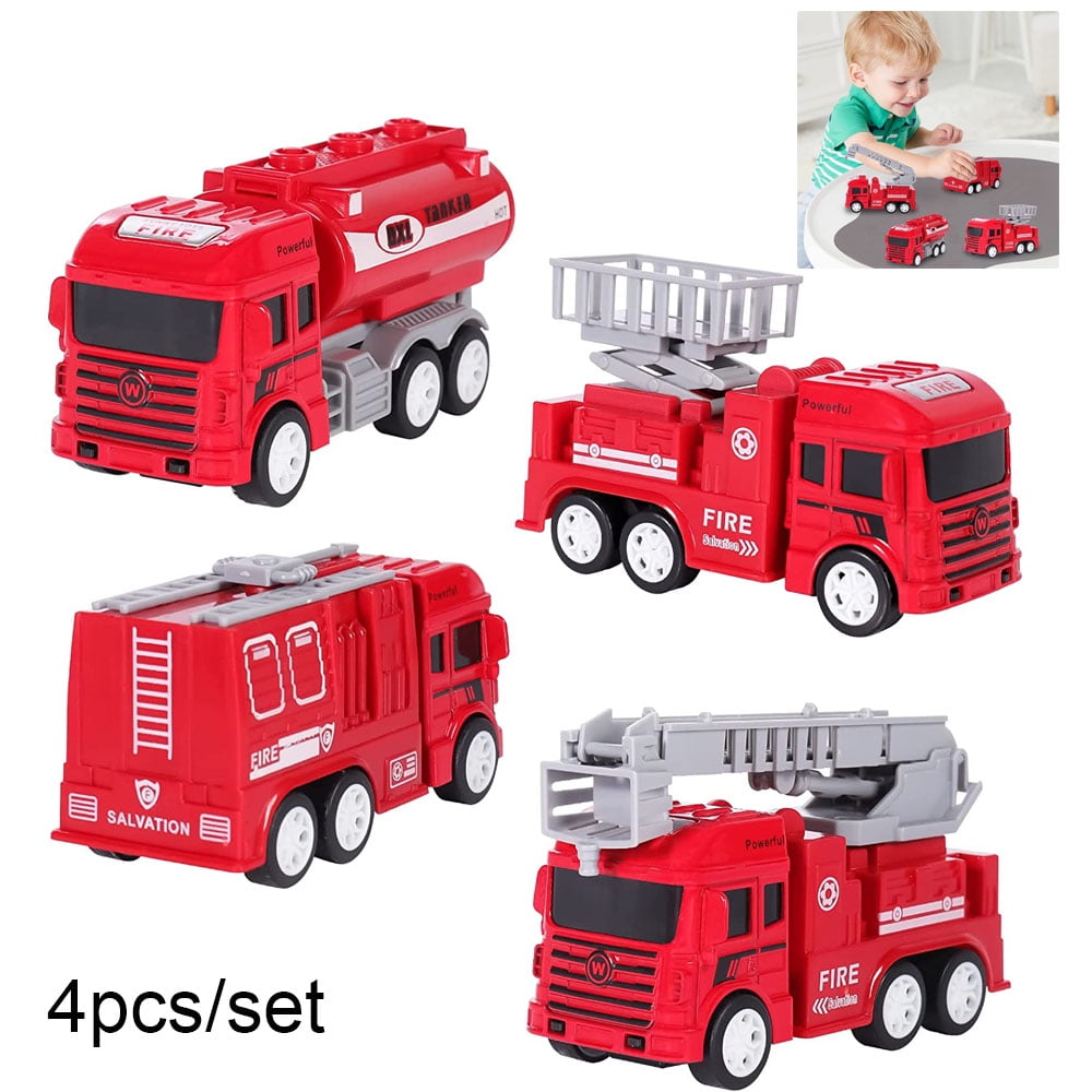 4 in 1 Fire Truck Toys Friction Powered Play Fire Rescue Cars Set ...
