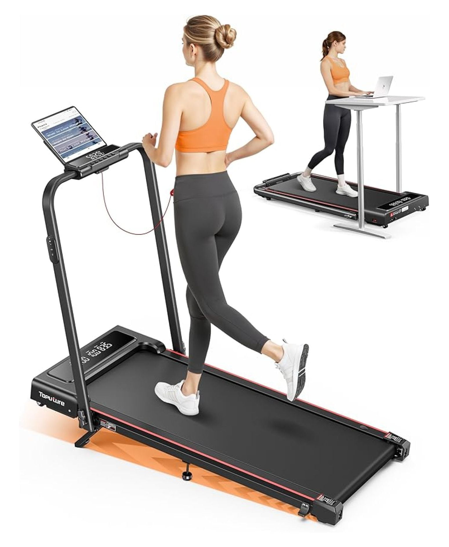 4 In 1 Foldable Walking Pad Treadmill with Incline and Handle Bar, 2 ...