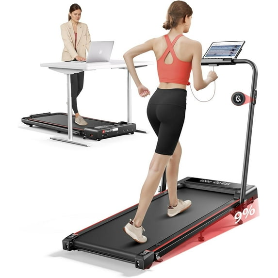 4 In 1 Foldable Walking Pad Treadmill with Incline and Handle Bar, 2 ...