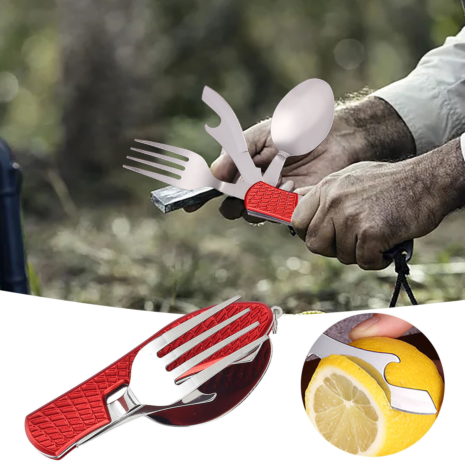 4 In 1 Folding Camping Gear Stainless Steel Spoon Fork Combination Set ...