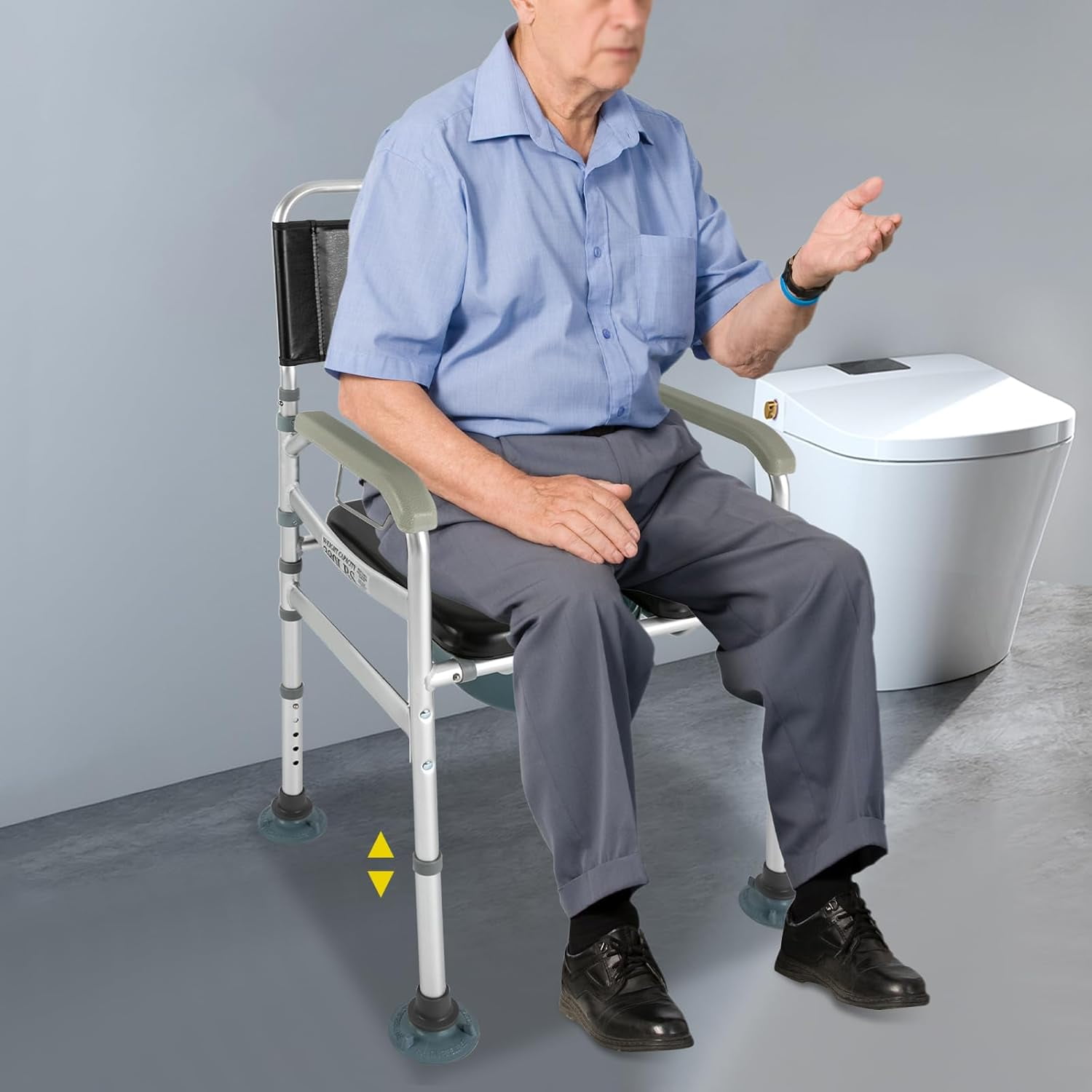 4 in 1 Folding Shower Chair with 4 Suction Cups, Bedside Commode Chair ...