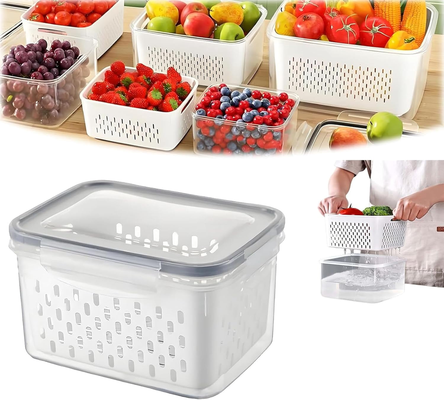 4 in 1 Food Storage Container, Fruit Storage Containers for Fridge with ...
