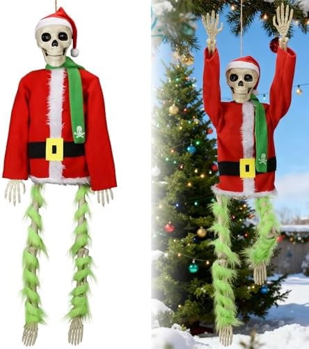 4.1 Ft Christmas Skeleton Decoration with Santa Costume Hat Scarf ...