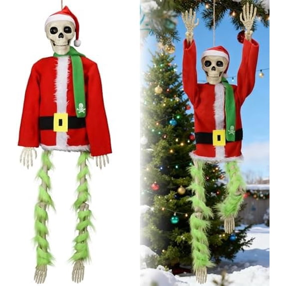 4.1 Ft Christmas Skeleton Decoration with Santa Costume Hat Scarf ...