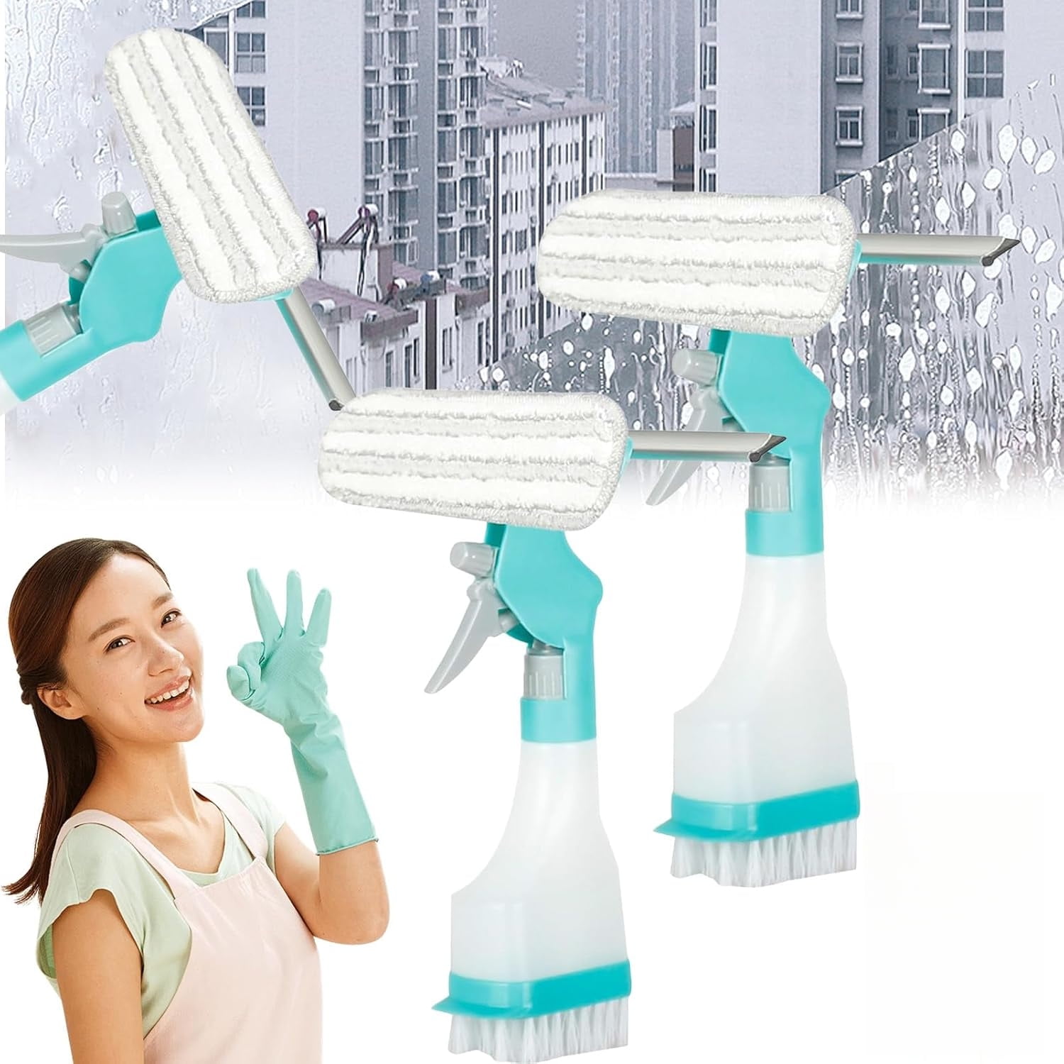 4 in 1 Glass Cleaner Scraper, 4 in 1 Window Cleaner Tool, Squeegee ...