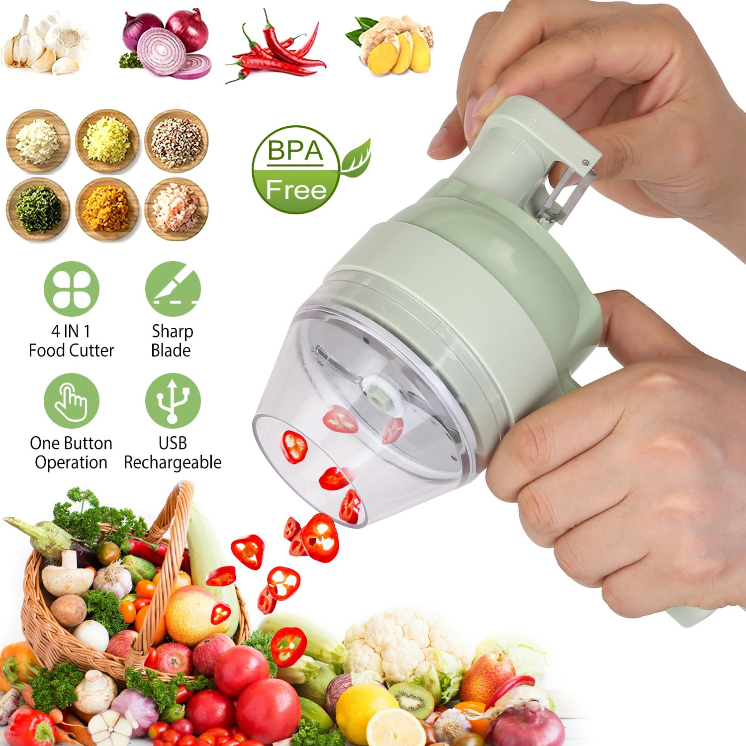 4 in 1 Handheld Electric Vegetable Cutter Set Mini Food Fruit Chopper ...