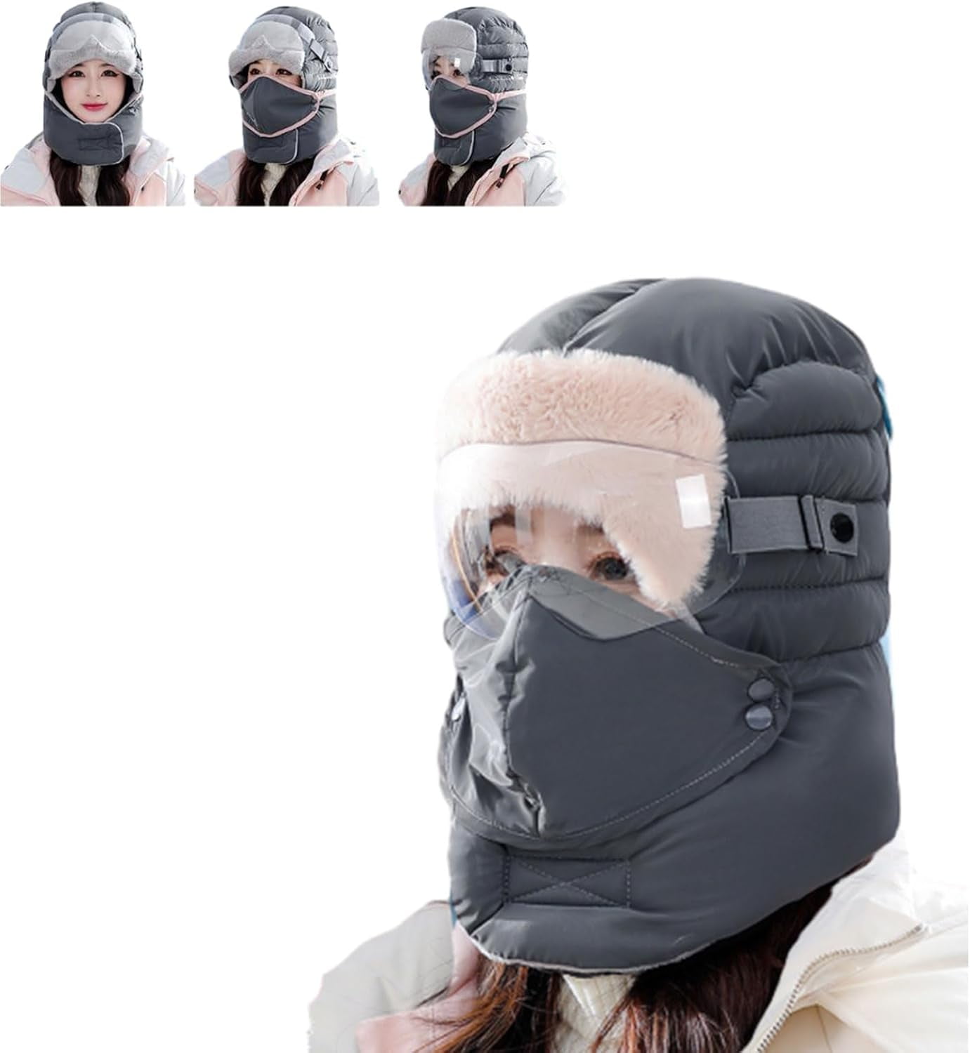 4 in 1 Hat with Mask Goggles, Waterproof Windproof Warmth Full Cover ...