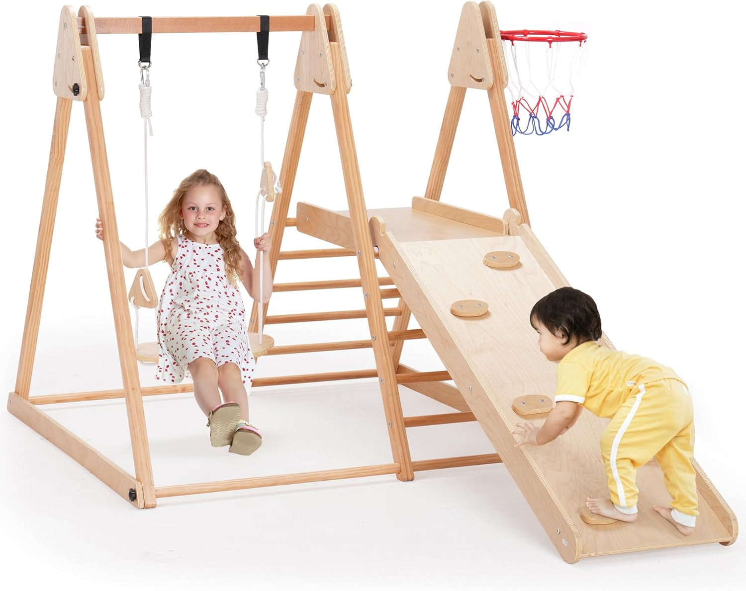 4 in 1 Indoor Jungle Gym, Wooden Baby Toddler Climbing Toys Montessori ...