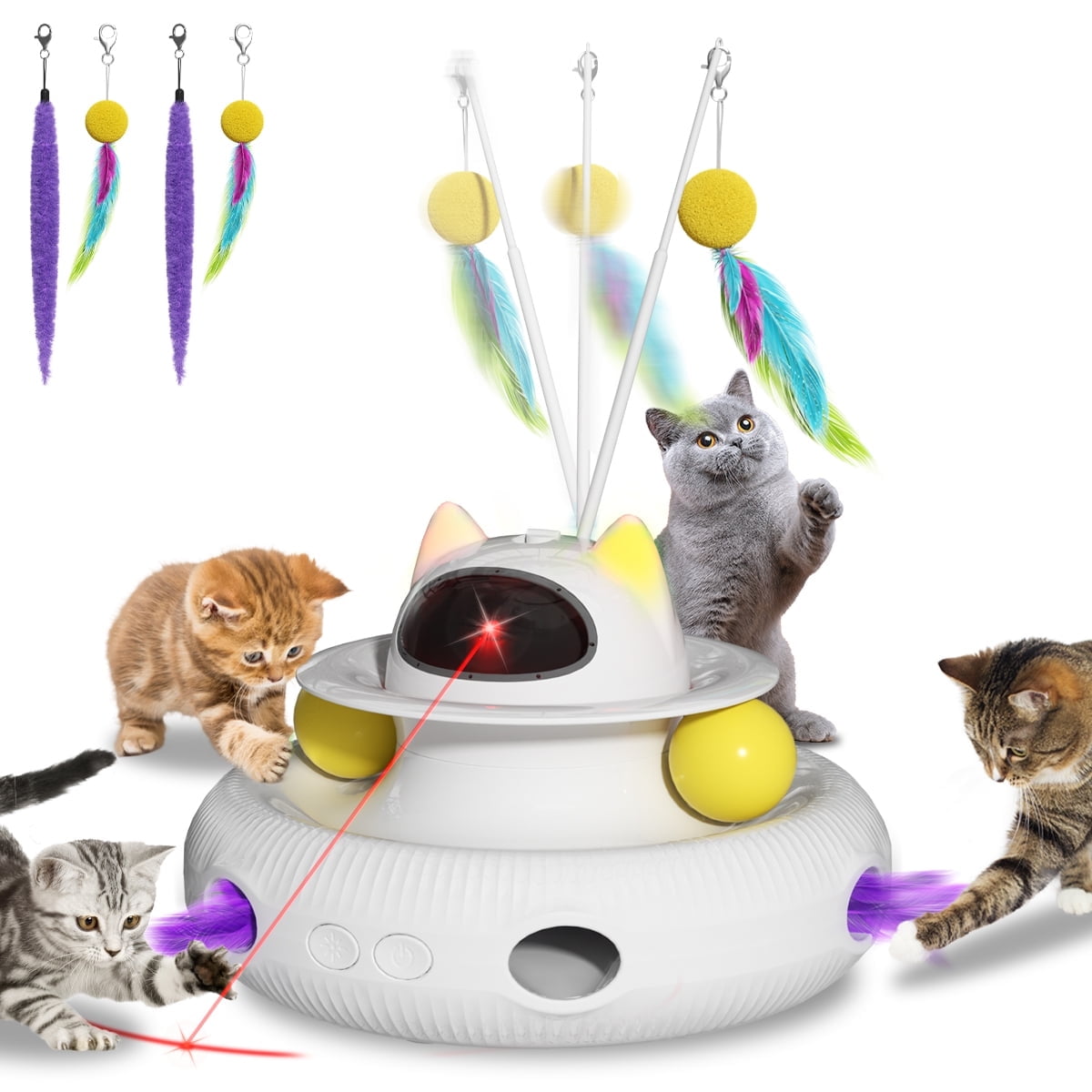 4 in 1 Interactive Cat Toys with Laser Pointer, Rotating Pet Kitty Toy ...