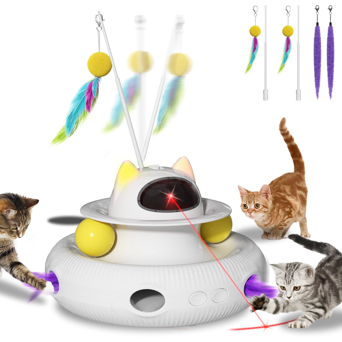 DAKOMM 4-in-1 Interactive Cat Toys, USB Rechargeable, Laser, Feather ...