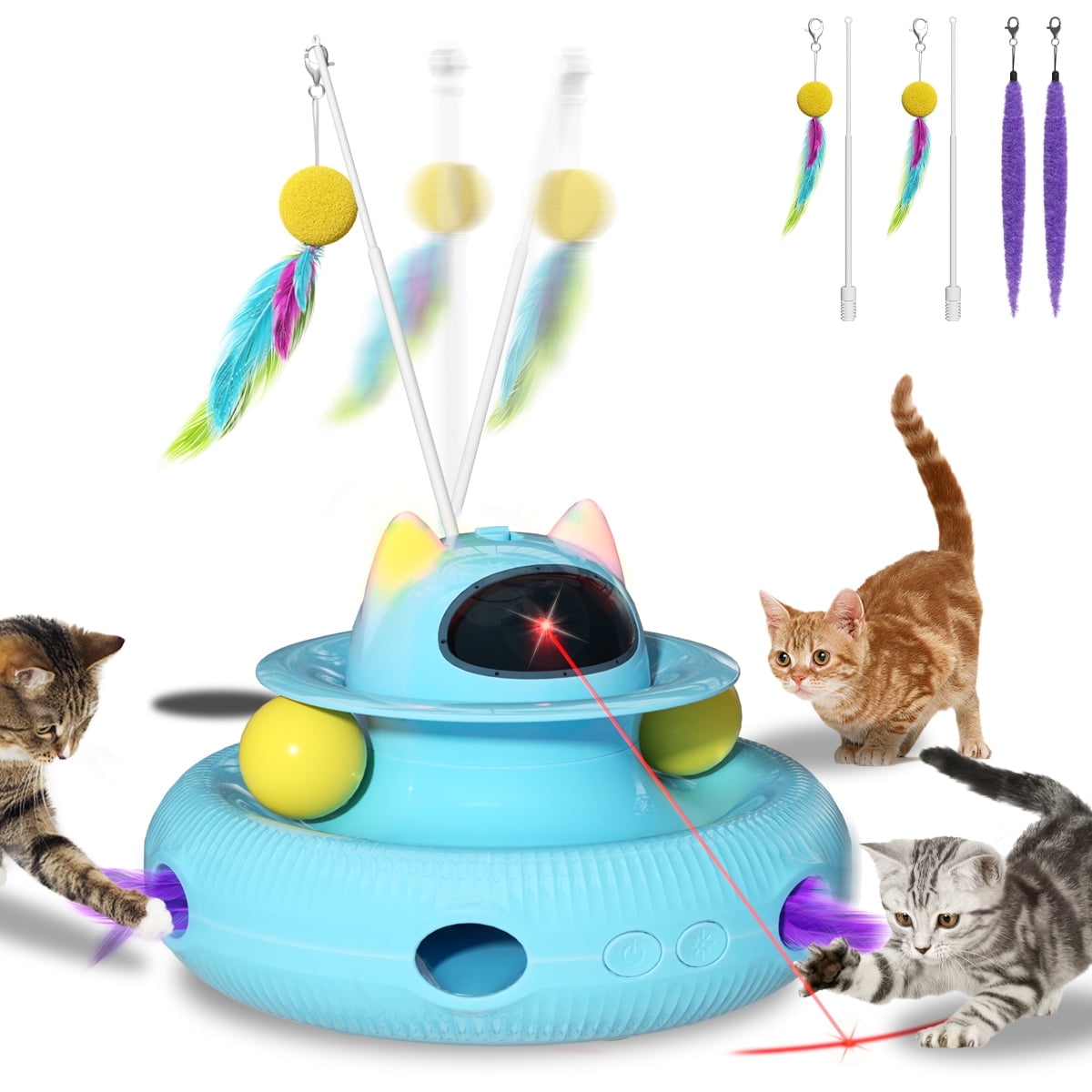 DAKOMM 4-in-1 Interactive Cat Toy with USB Rechargeable Laser Wand ...