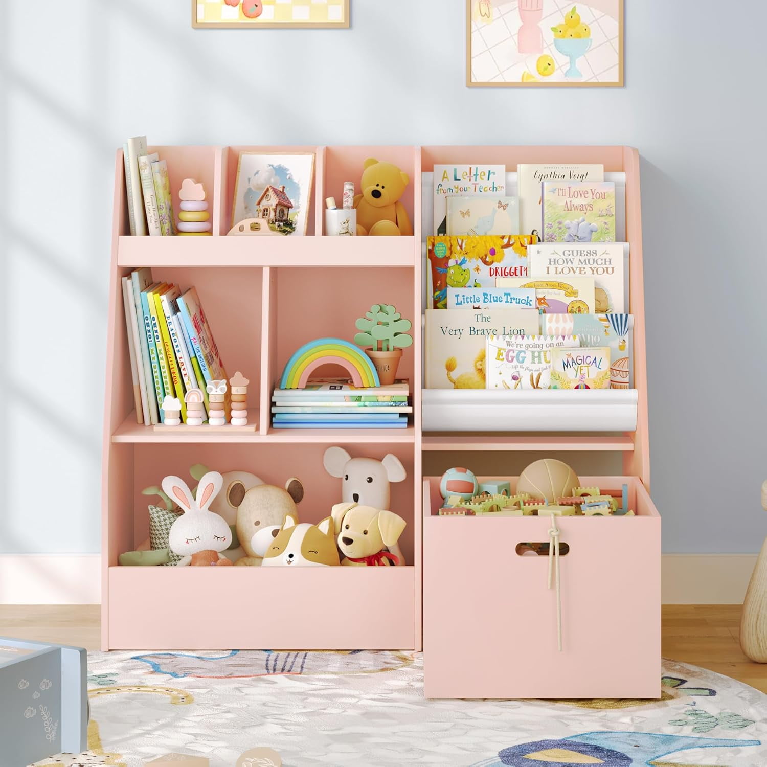 4 in 1 Kids Bookshelf and Toy Storage Organizer, 3-Tier Toy Organizers ...