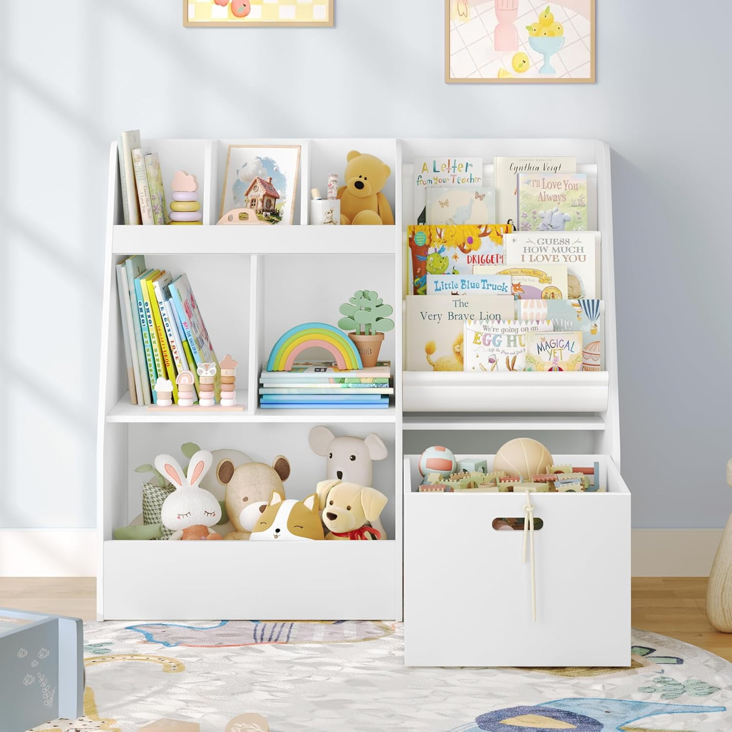 4 in 1 Kids Bookshelf and Toy Storage Organizer, 3-Tier Toy Organizers ...