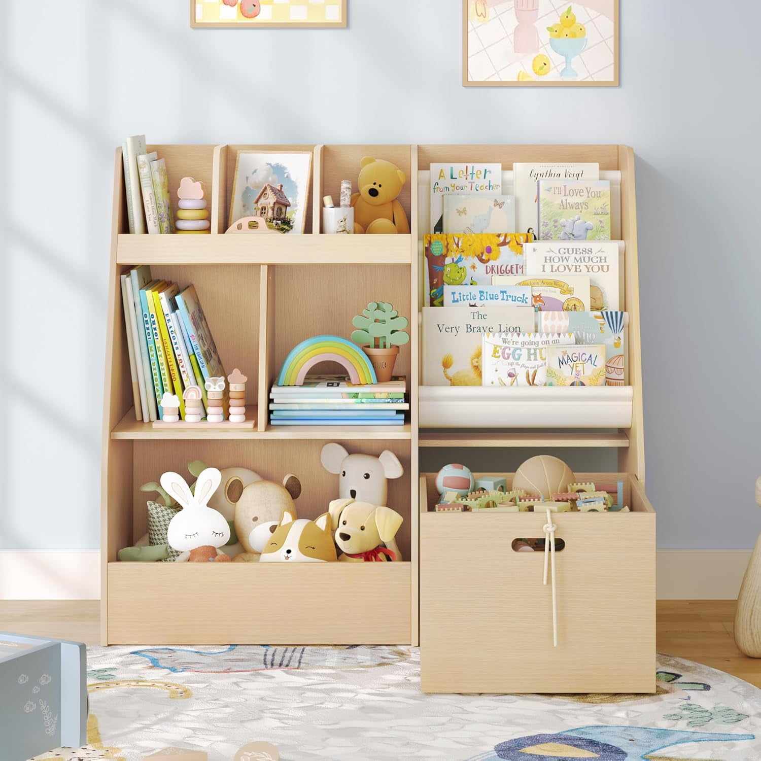 4 in 1 Kids Bookshelf and Toy Storage Organizer 3-Tier Toy Organizers ...