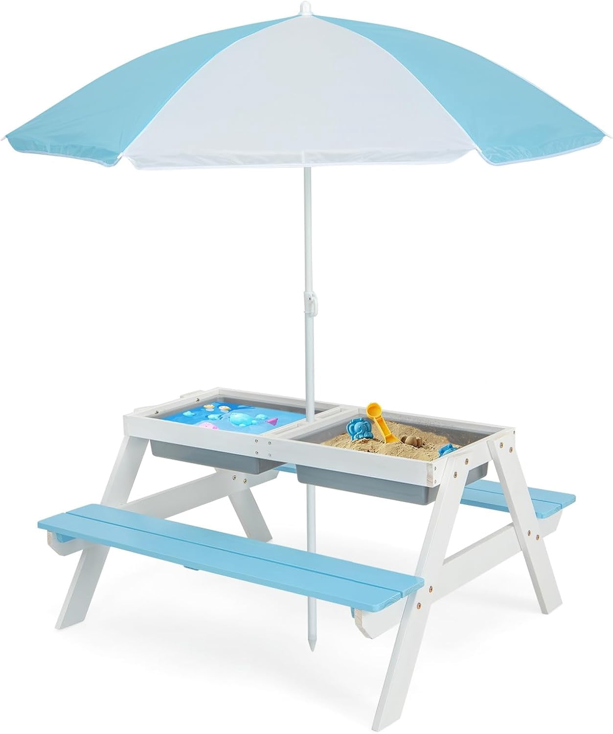4 in 1 Kids Picnic Table, Wooden Sand & Water Tables with Removable ...