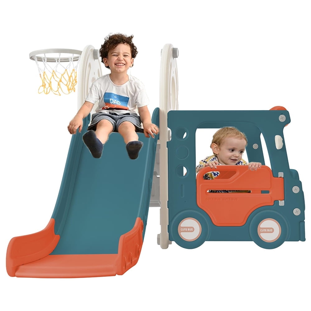 4 in 1 Kids Slide for Indoor and Outdoor, Freestanding Bus Play ...