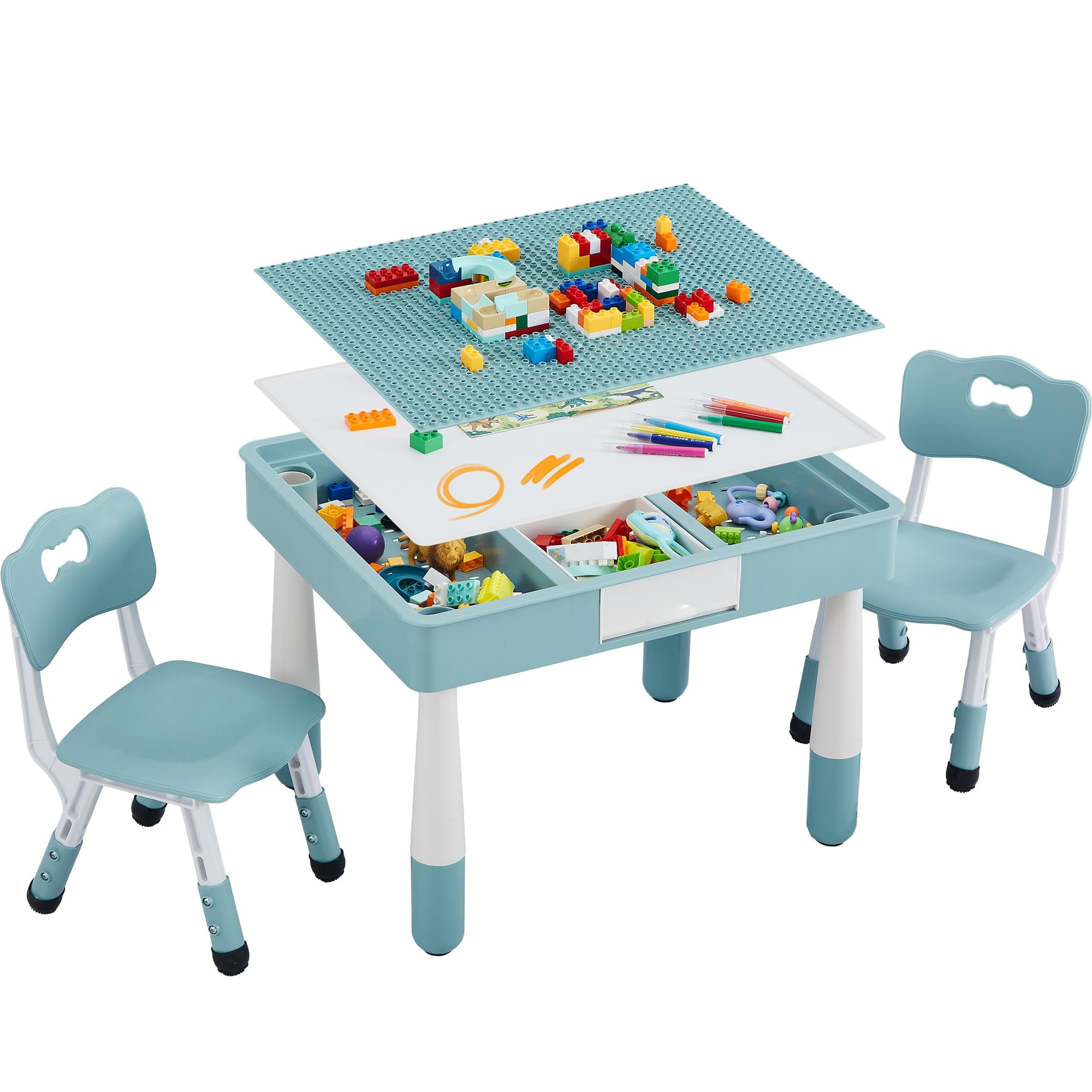 4 in 1 Kids Table and 2 Chairs Set, Toddler Table and Chair Set for ...