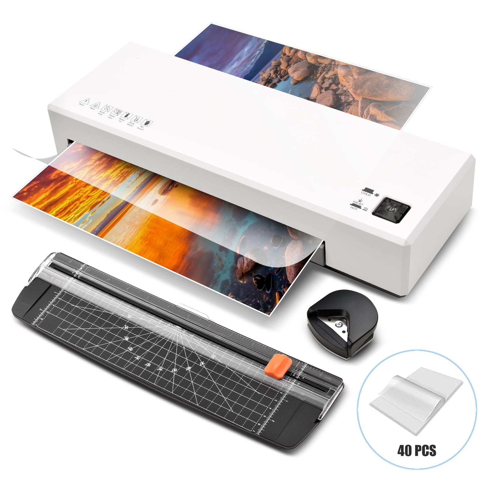 4 in 1 Thermal/Cold Laminator Machine, A4 9 Inches with 40 Pouches, Paper Cutter for Home ...