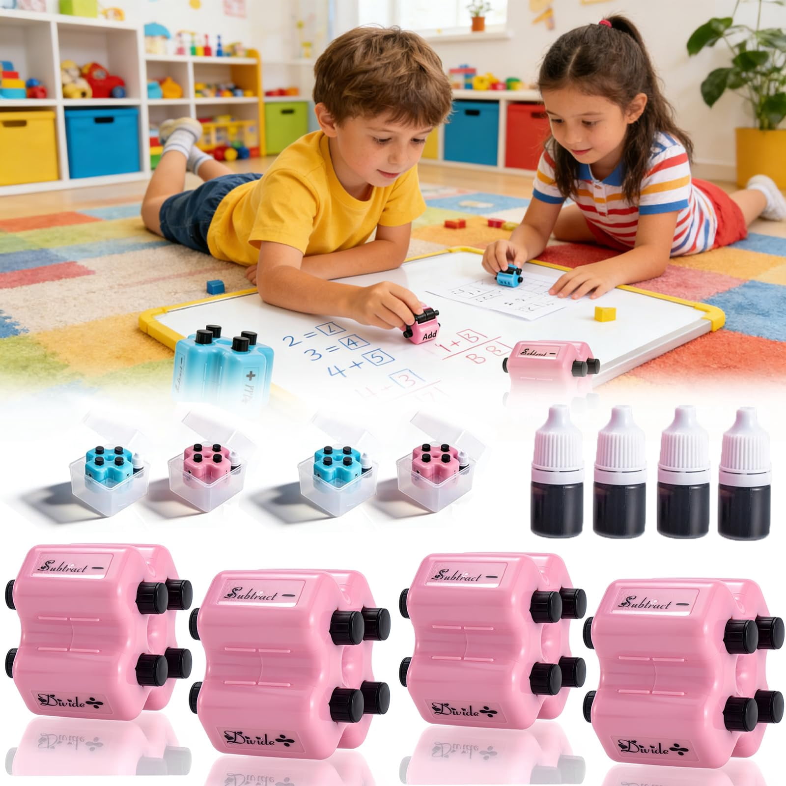 4 in 1 Math Practice Roller Stamp Set, Addition Subtraction ...